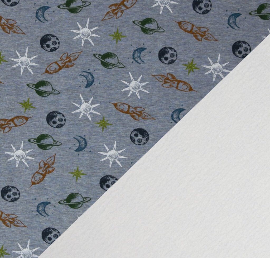 Molleton polaire Les planètes - Bleu chiné - Les Tissus Minifra