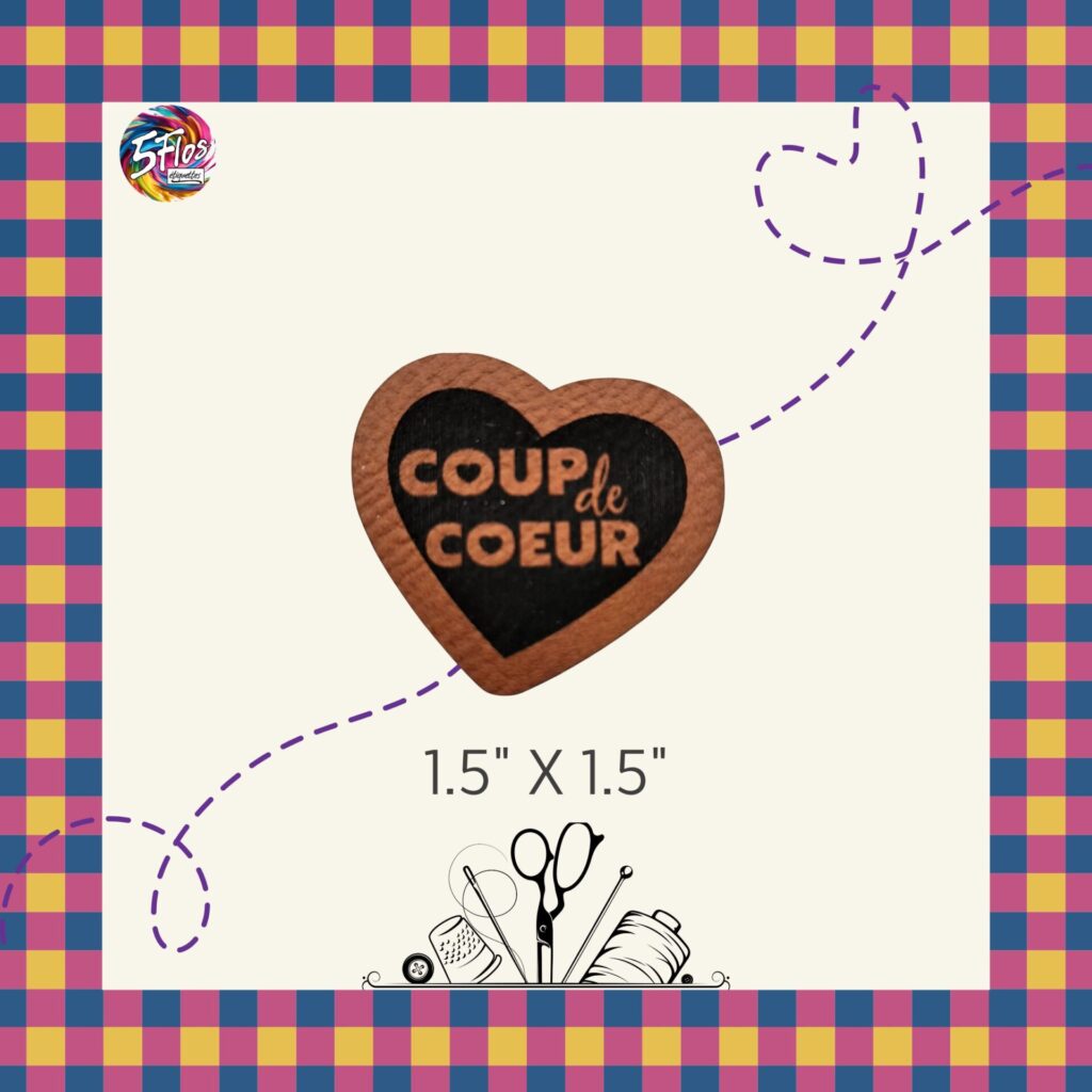 Étiquette à coudre - Coup de coeur - 1,5" X 1,5" - Les Tissus Minifra