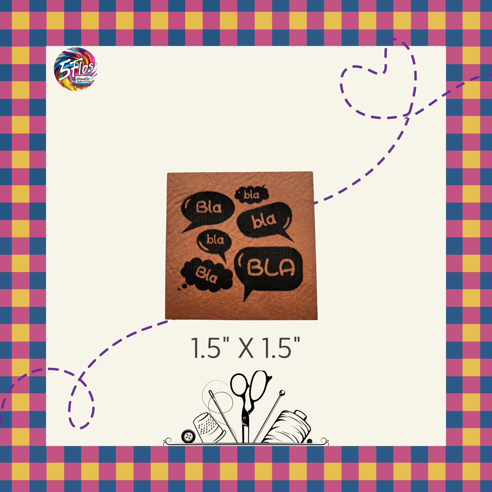 Étiquette à coudre - Blablabla - 1,5" X 1,5" - Les Tissus Minifra